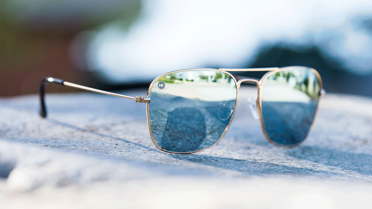 Gold / Sky Blue Mount Evans - Rectangular Aviators – Knockaround